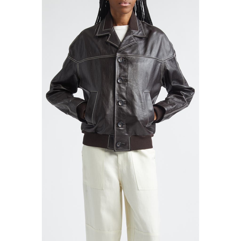 Wales Bonner Time Rib Trim Leather Jacket In Dark Brown - 55% Off